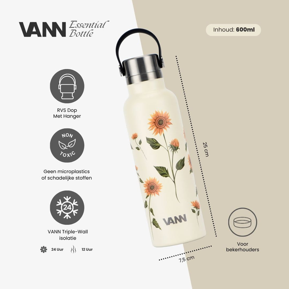 VANN RVS Waterfles – 100% Plasticvrij & Isolerend - Essential Bottle